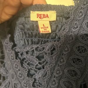 Reba | Dresses | Reba Navy Blue Eyelet Dress Sz L Nwot | Poshmark